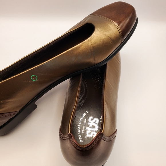 SAS | Shoes | Sas Slipon Browngold Flats Leather Shoes | Poshmark